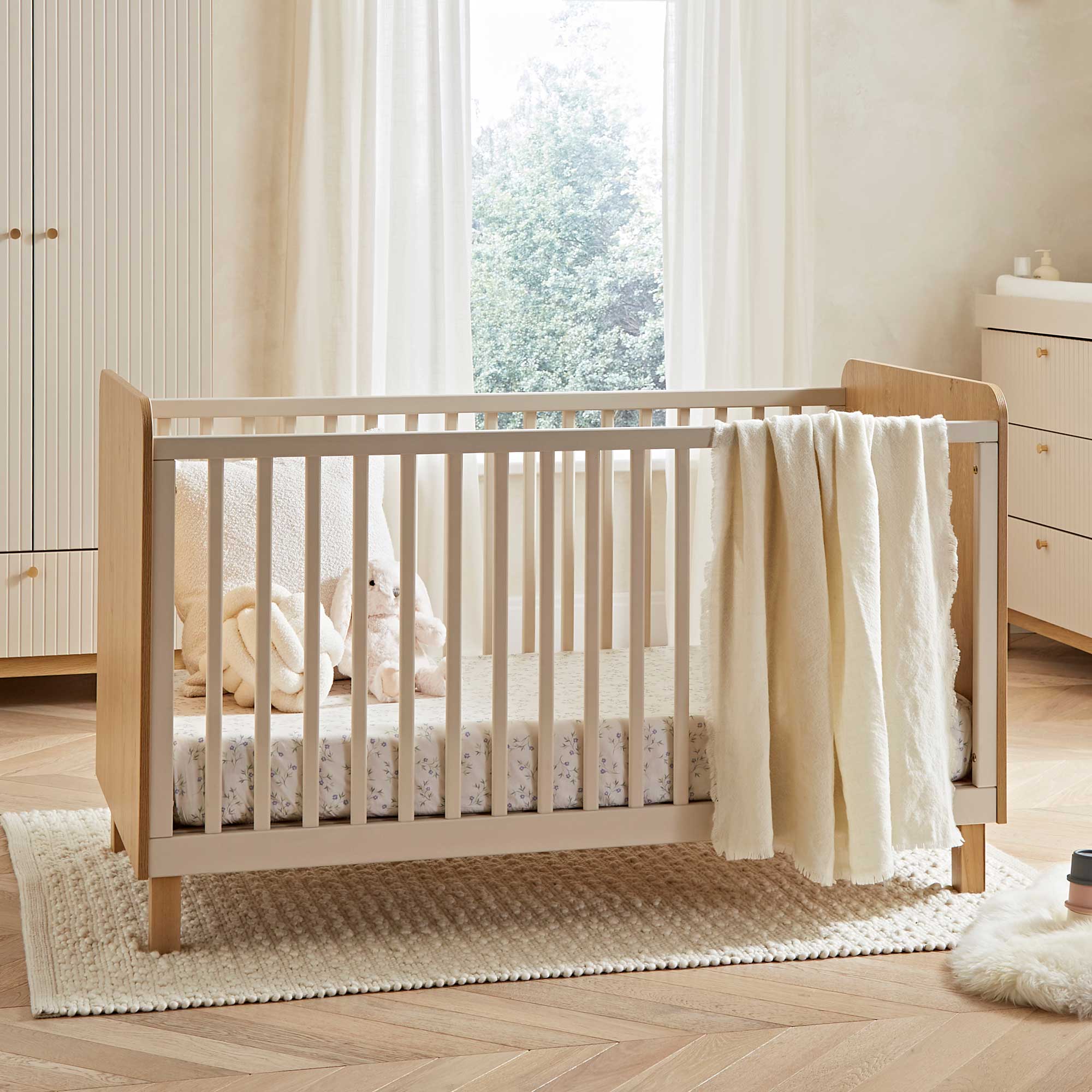 CuddleCo Remi Cot Bed in Oak/Cashmere
